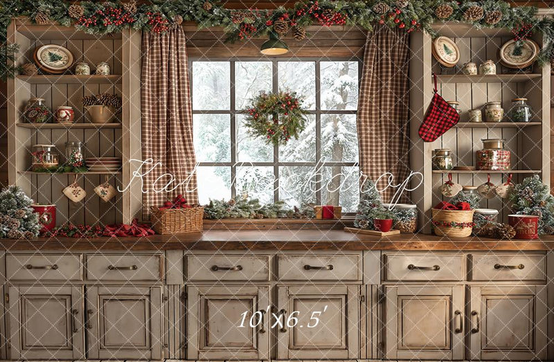 Cozy Rustic Winter Holiday Kitchen Backdrop