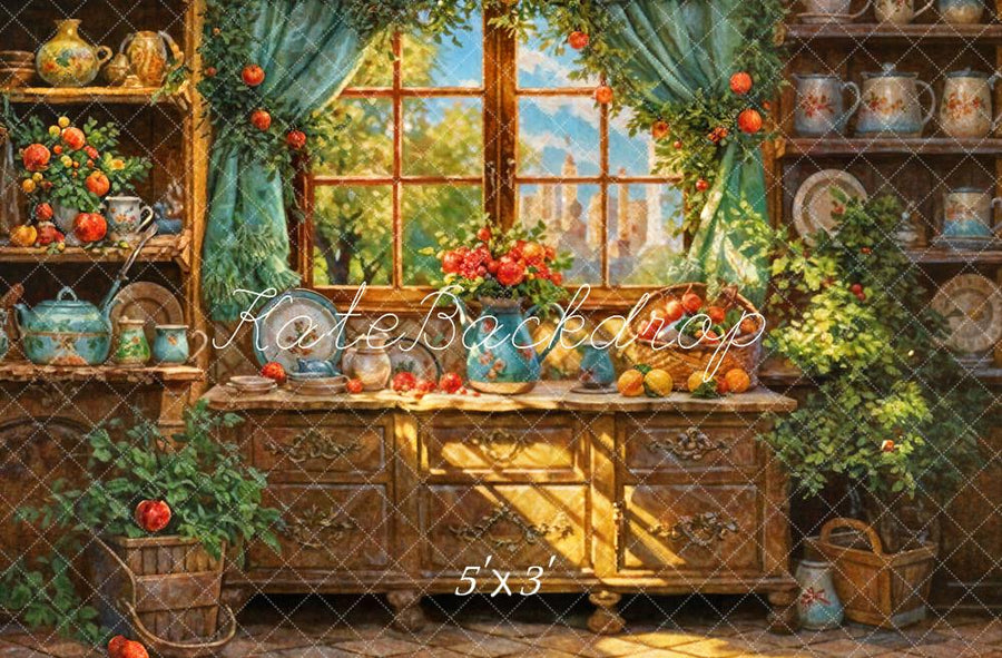 Rustic Kitchen Window Garden Backdrop