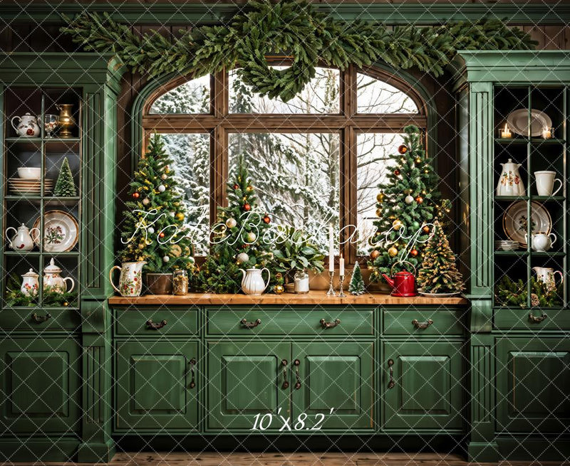 Cozy Festive Green Kitchen Holiday Backdrop