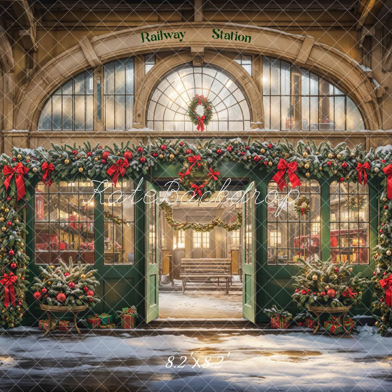 Kate Christmas White Retro Railway Station Backdrop Designed by Emetse