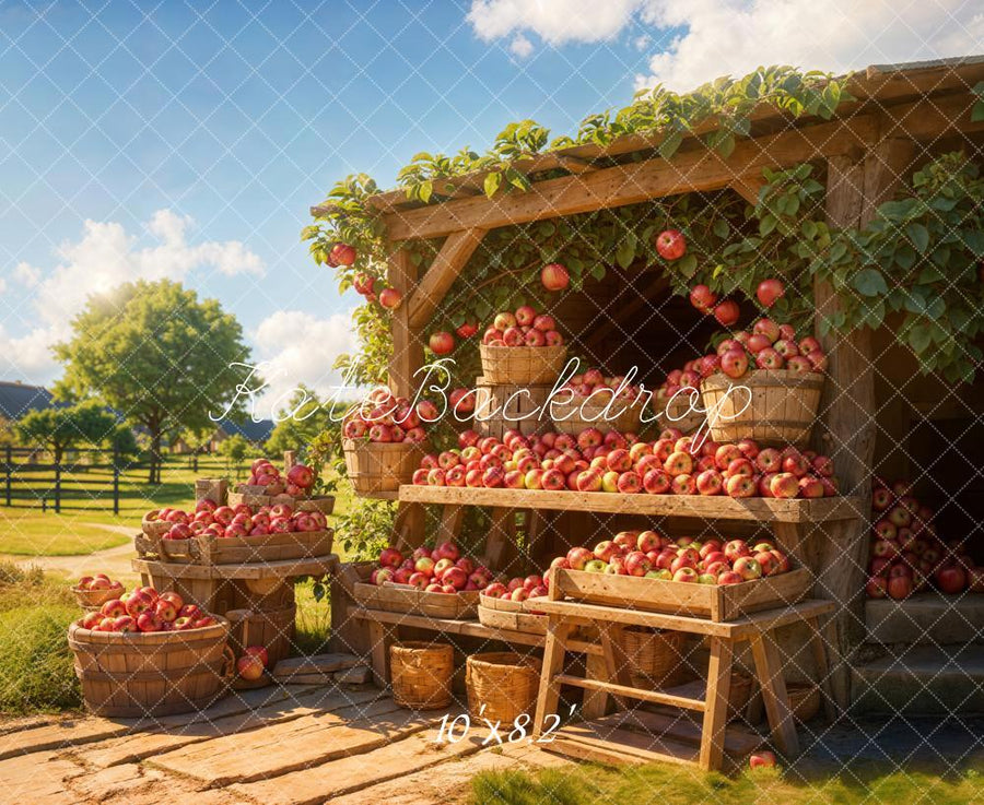 Kate Fall Forest Country Outdoor Apple Stand Printed Backdrop Designed