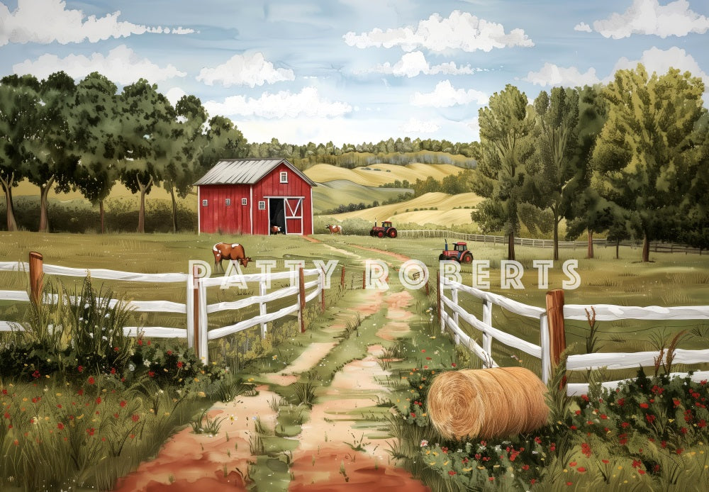 Kate Summer Outdoor Forest Farm Red House Backdrop Designed by Patty R