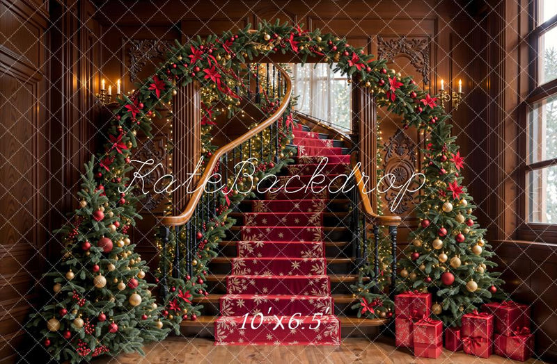 Festive Grand Holiday Staircase Backdrop