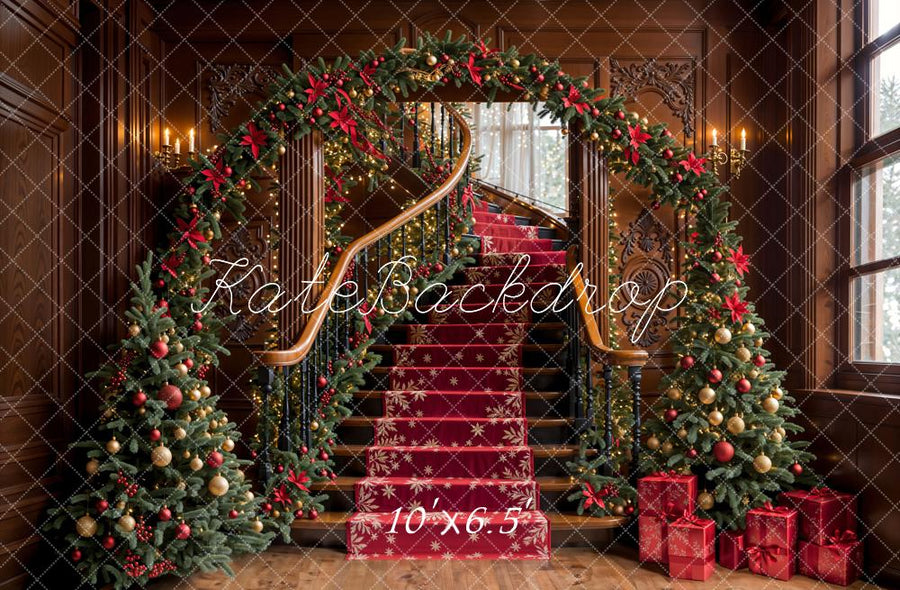 Festive Grand Holiday Staircase Backdrop
