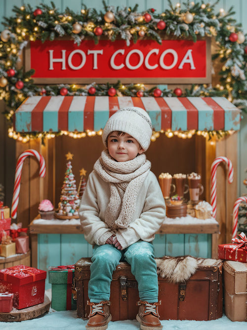 Kate Christmas Tree Hot Cocoa Stand Blue Backdrop Designed by Emetselc