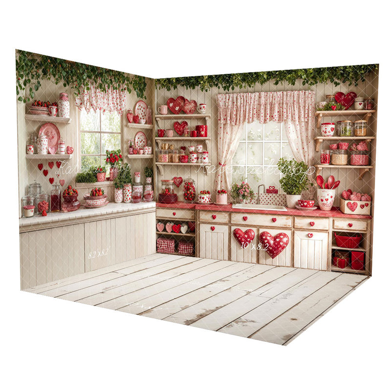 Kate Valentine's Day Kitchen Red Heart Plates Room Set