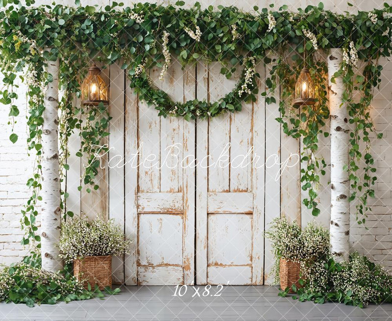 Rustic White Wood Door Garland Backdrop