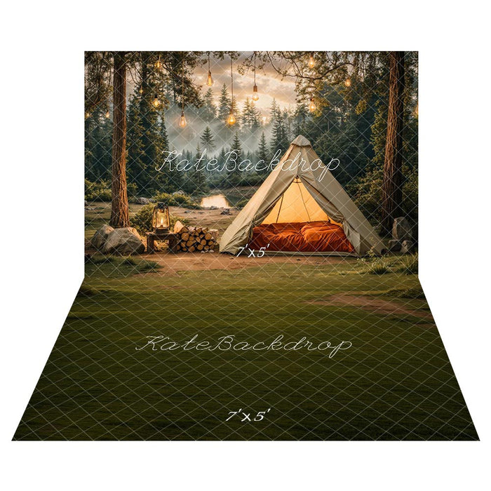 Cozy Rustic Camping Night Tent Backdrop
