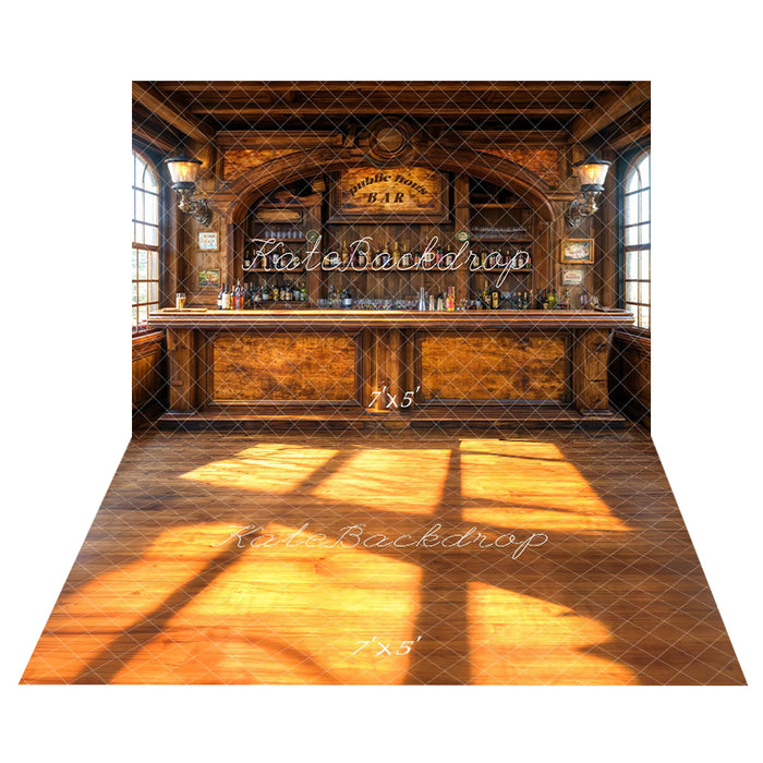Rustic Vintage Tavern Wooden Bar Backdrop