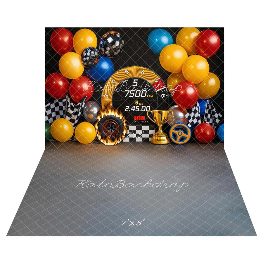 Kate Cake Smash Racing Speedometer Balloons Backdrop+Gray Gradient Flo