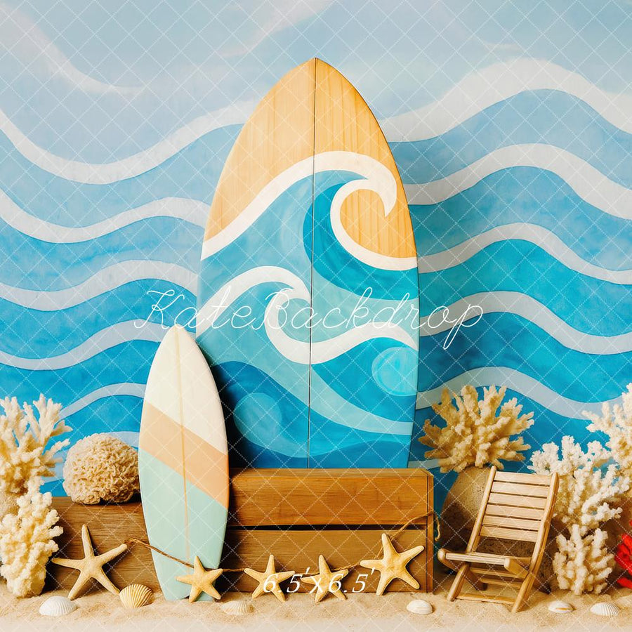 Ocean Wave Surfboard Beach Backdrop