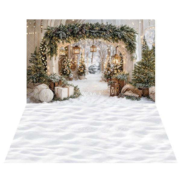 Kate Christmas Arch Garland Snow Trees Backdrop+Winter Snow Floor Back