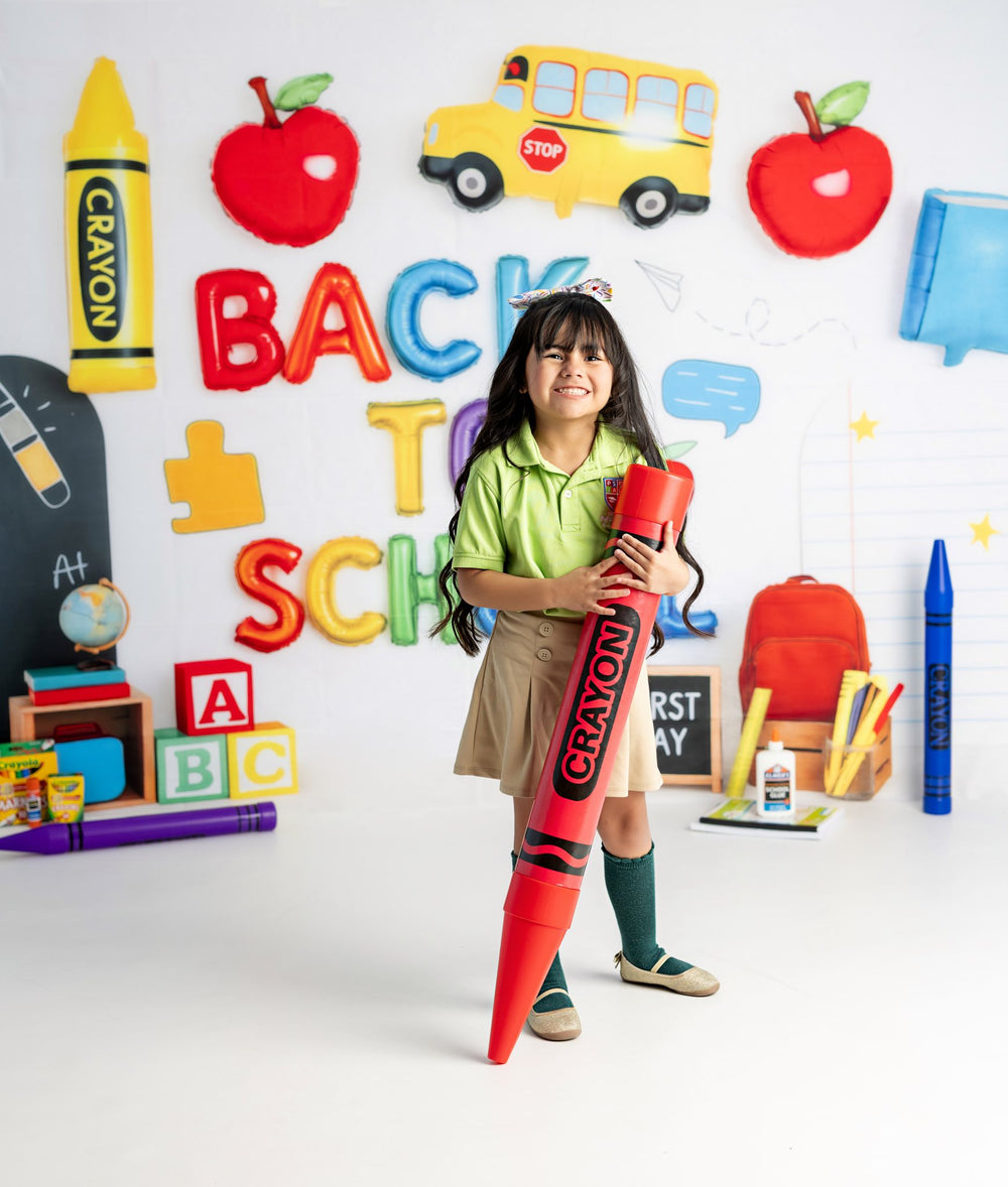 Kate Back to School Colorful Balloons Crayon School Bus Backdrop Desig