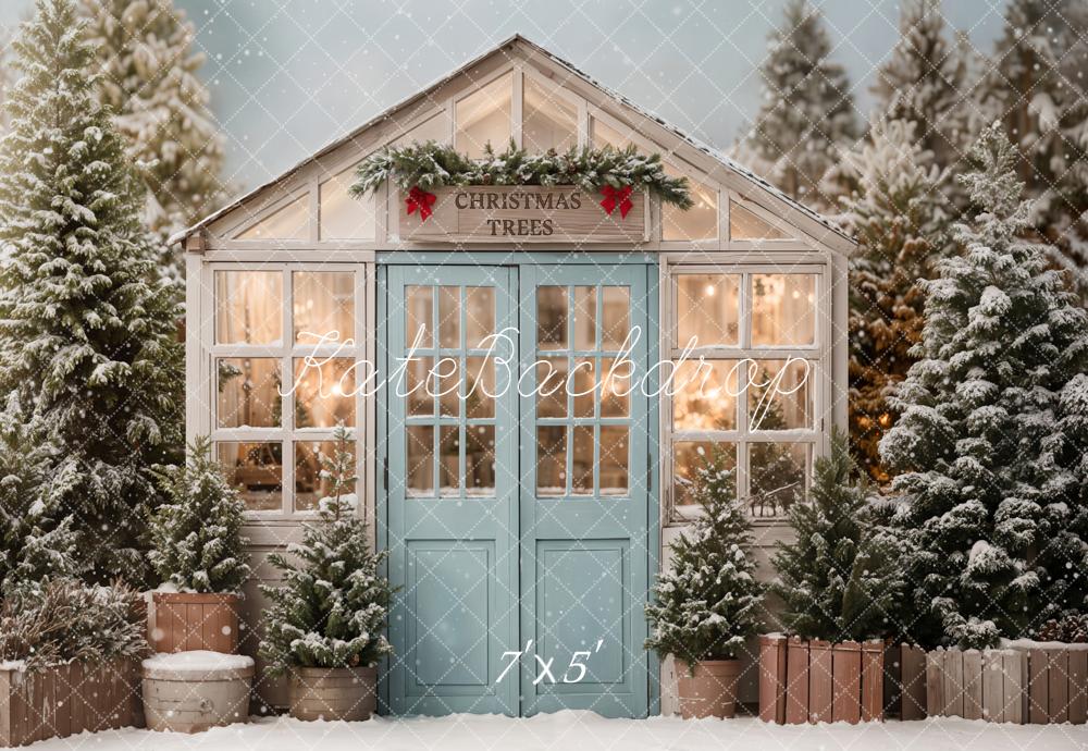 Kate Christmas Tree Farm Greenhouse Snow Backdrop Designed by Emetselc