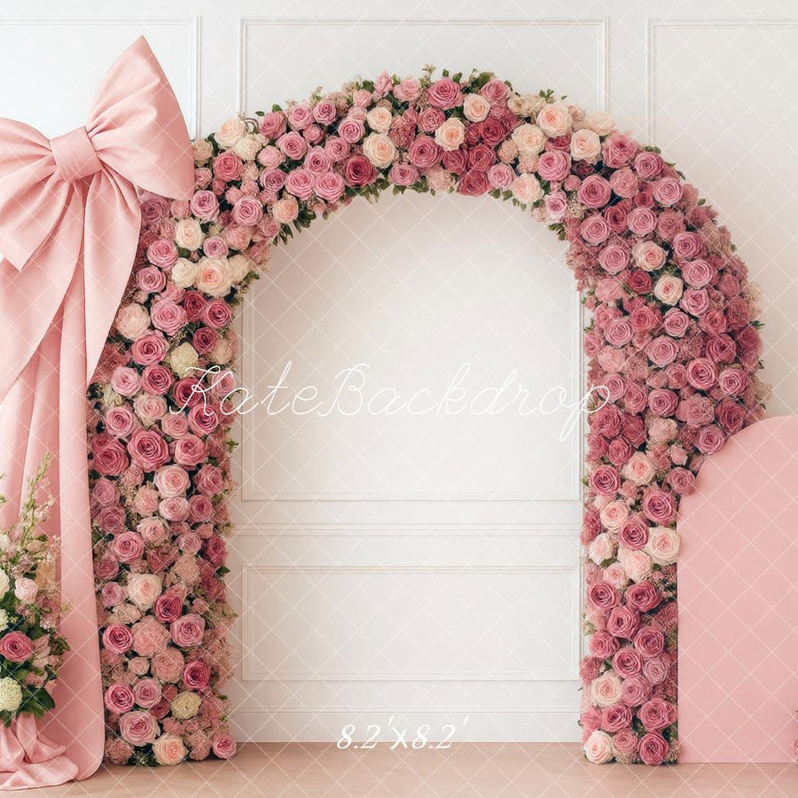 Kate Romantic Elegant Flower Arch Pink Bow Backdrop Designed by Mini M