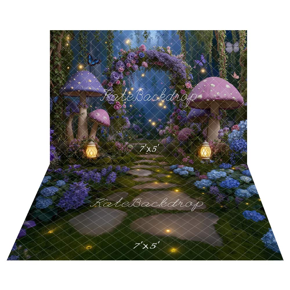Kate Fairy Flower Arch Purple Mushrooms Backdrop + Stone Pathway Fairy