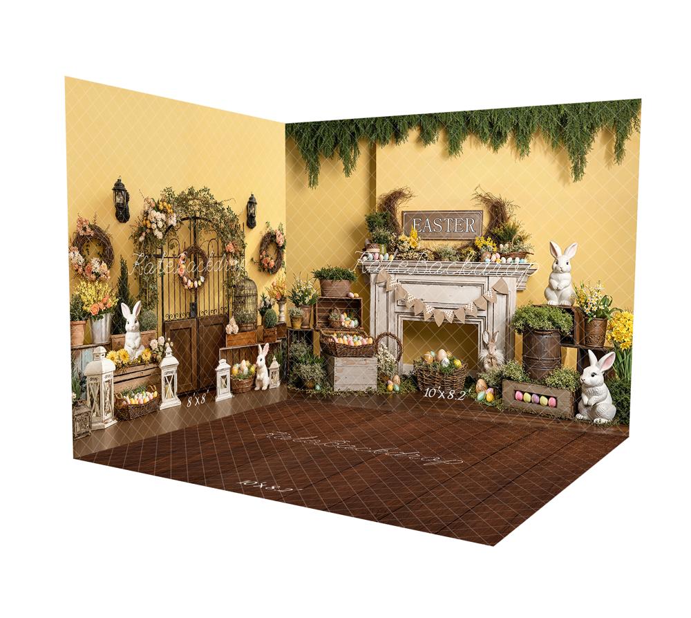 Kate Easter Bunny Fireplace Eggs Yellow Flowers Room Set