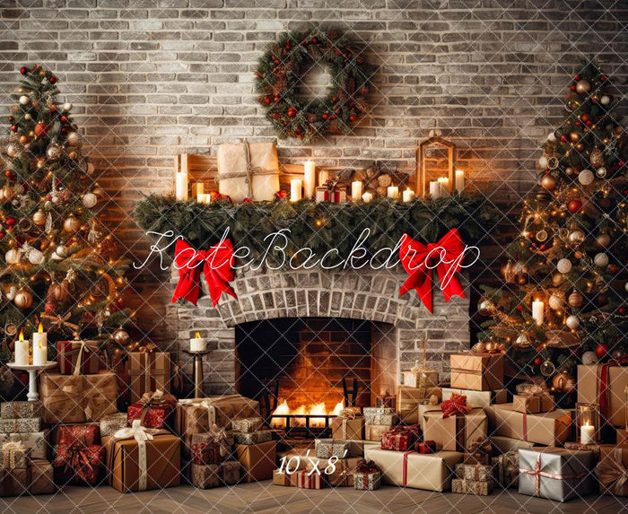 Kate Christmas Rustic Brick Fireplace and Trees Winter Backdrop for ...
