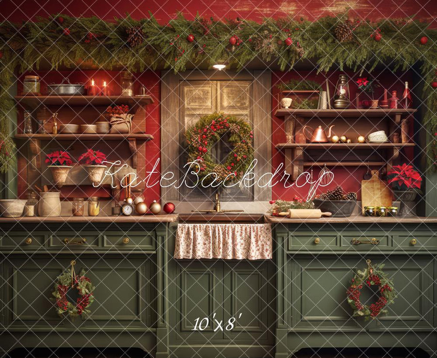 Rustic Holiday Kitchen Festive Backdrop