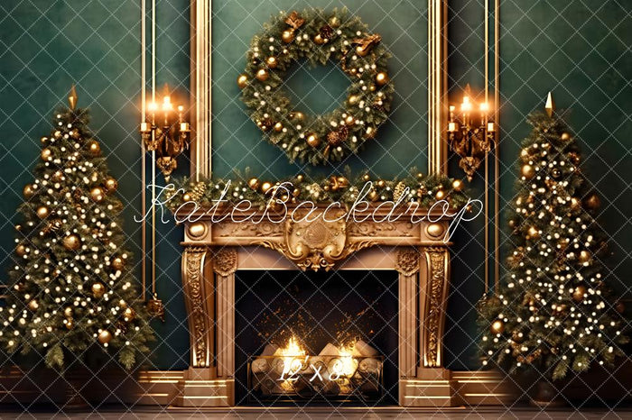 Elegant Christmas Fireplace Holiday Backdrop