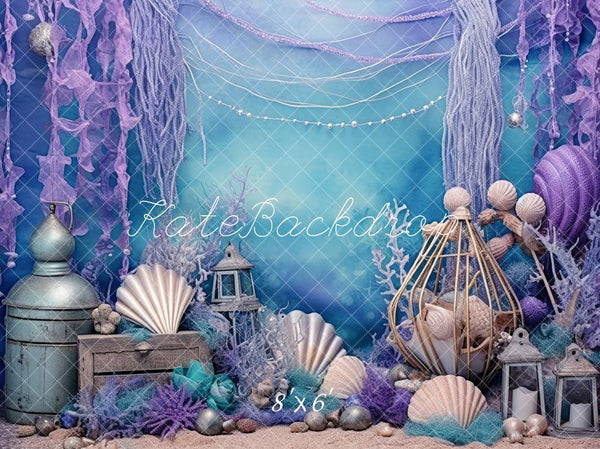 Kate Summer Purple Deep Sea Shell Mermaid Backdrop for Photography