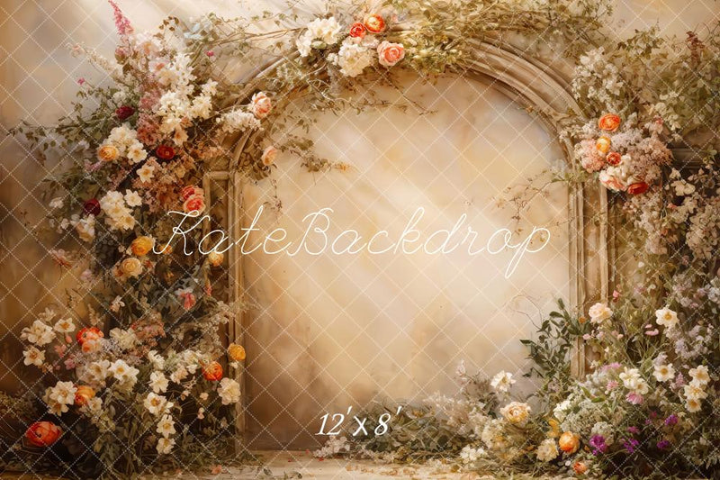 Kate Sunny Beige Flower Wall Spring Fleece Backdrop Designed by Emetse