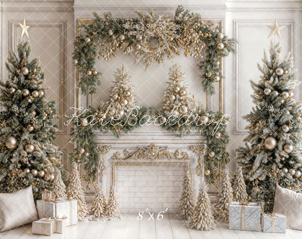 Elegant Winter Holiday Fireplace Backdrop