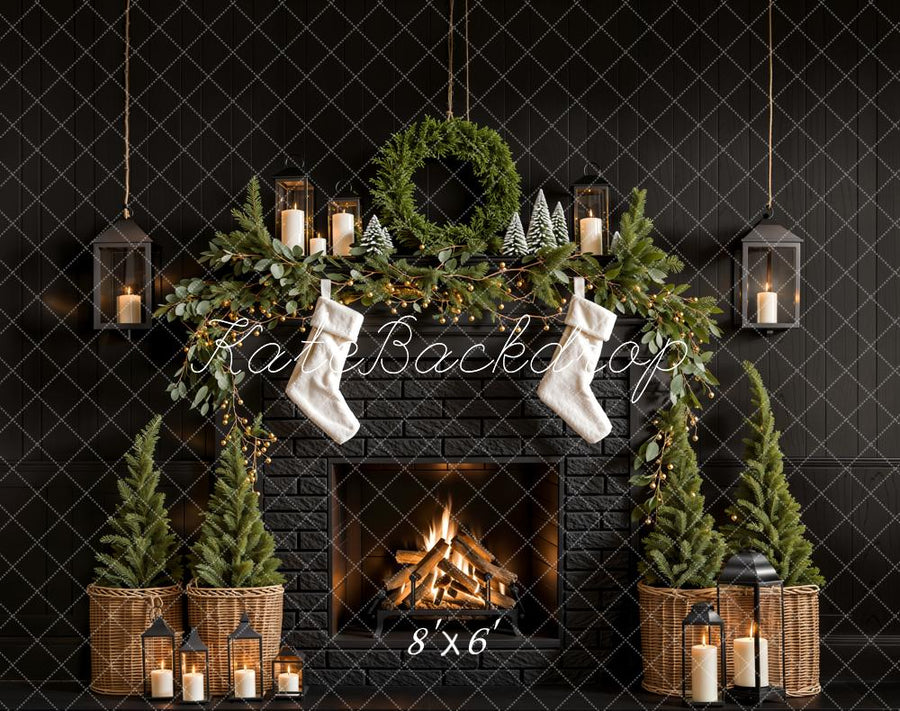 Cozy Holiday Fireplace Christmas Backdrop