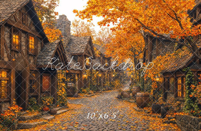 Rustic Autumn Village Cobblestone Pathway