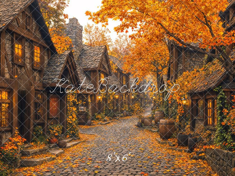 Rustic Autumn Village Cobblestone Pathway