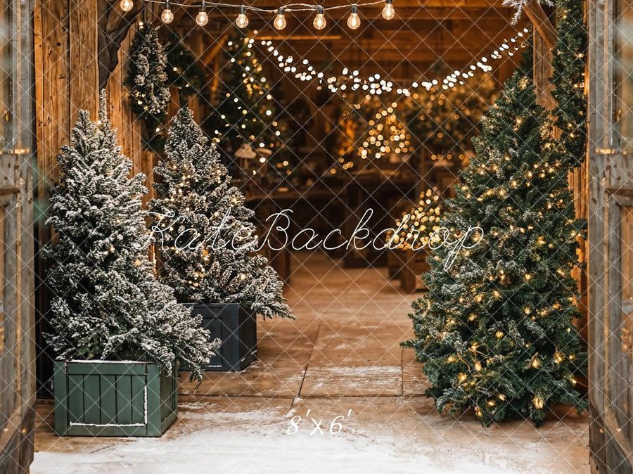 Rustic Snowy Christmas Tree Backdrop