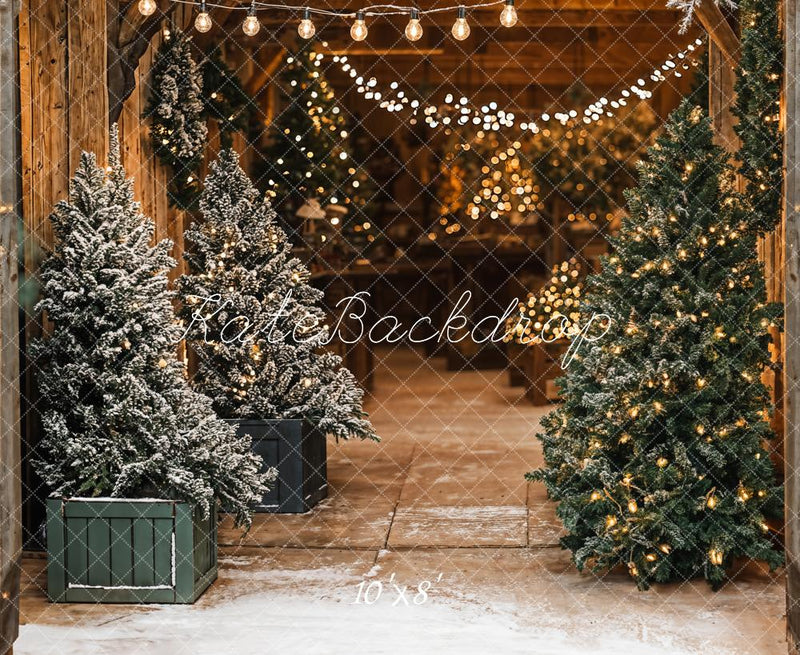 Rustic Snowy Christmas Tree Backdrop