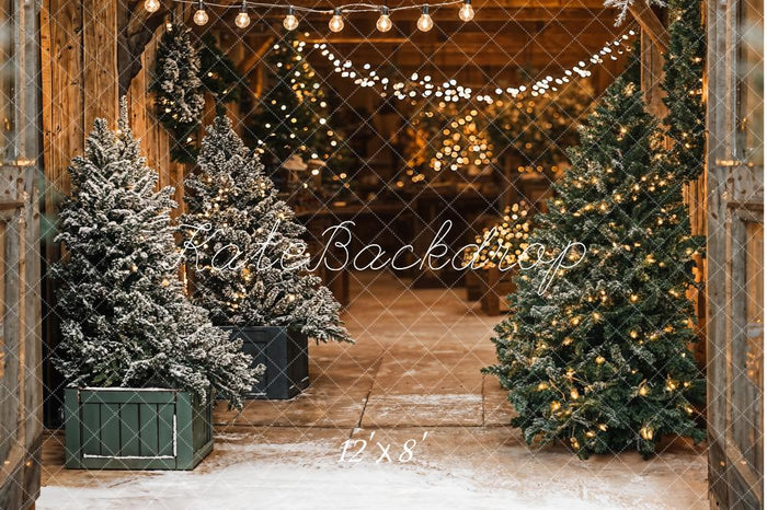 Rustic Snowy Christmas Tree Backdrop