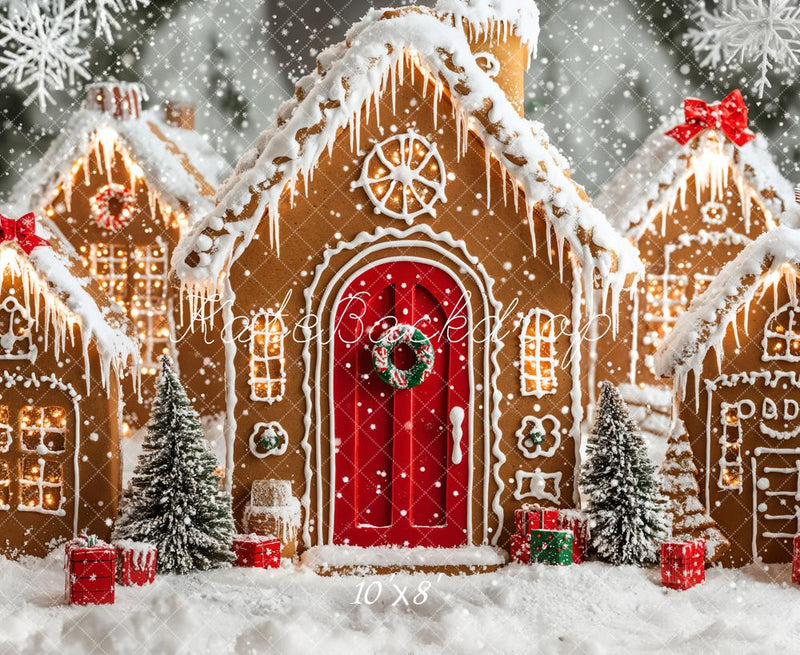 Festive Gingerbread Holiday Village Backdrop