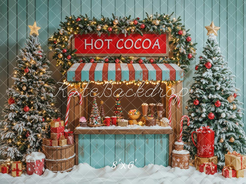 Kate Christmas Tree Hot Cocoa Stand Blue Backdrop Designed by Emetselc