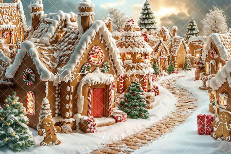 Whimsical Gingerbread Village Winter Backdrop