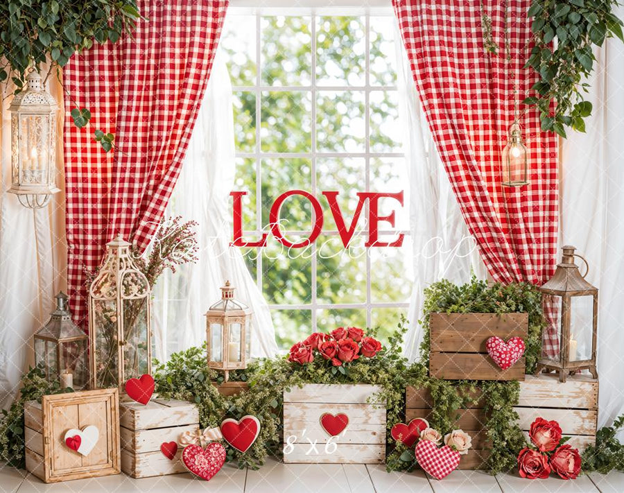 Romantic Red Checkered Love Backdrop
