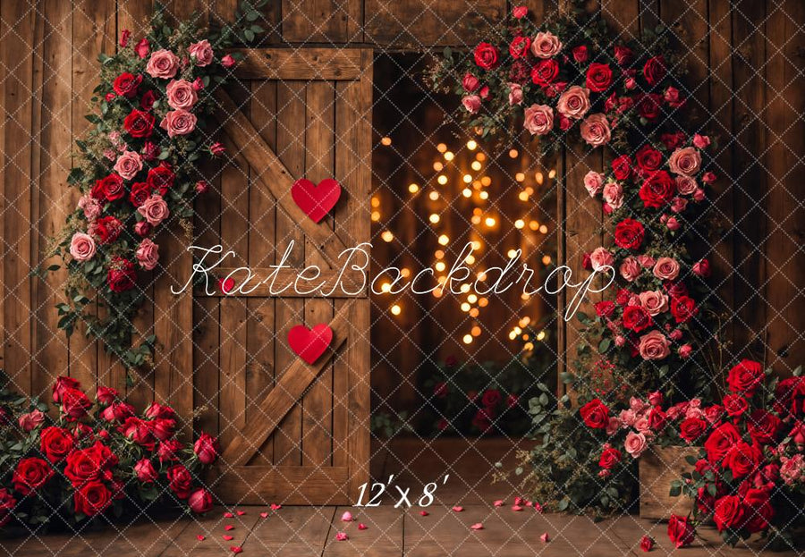 Kate Valentine's Day Red Heart Flower Arch Barn Door Backdrop for Kids ...