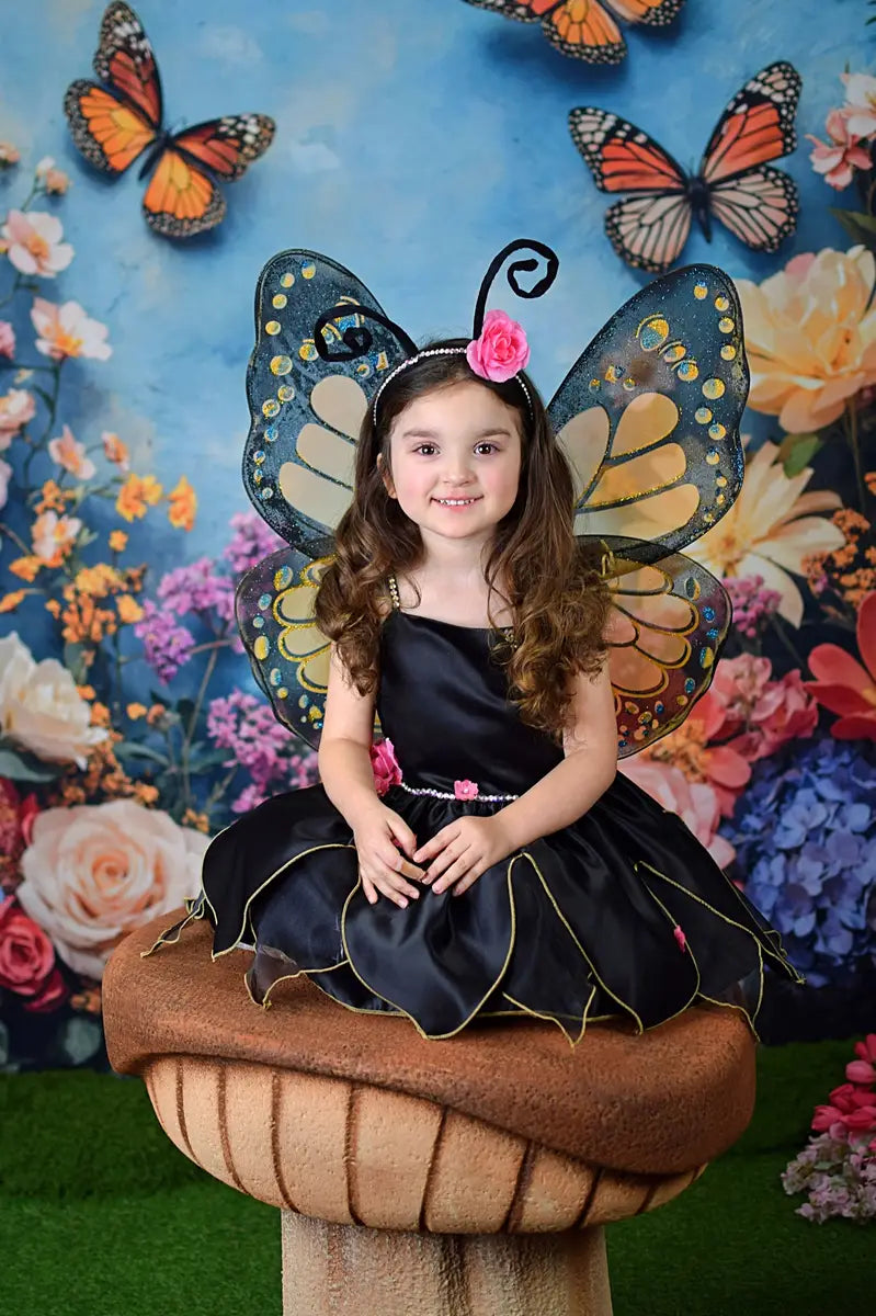 Vintage Floral Garden with Butterflies Backdrop