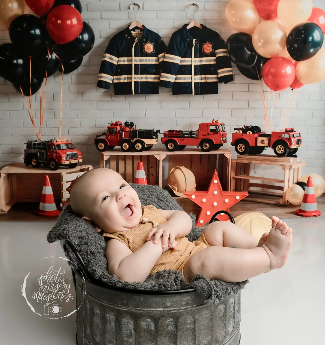 Kate Birthday Fire Fighting Theme Colorful Balloon Toy Car and Uniform