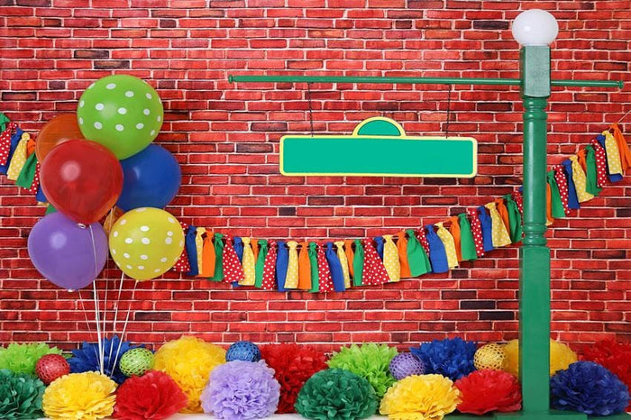 Kate Brick Wall with Colorful Balloons Fleece Backdrop for Photography