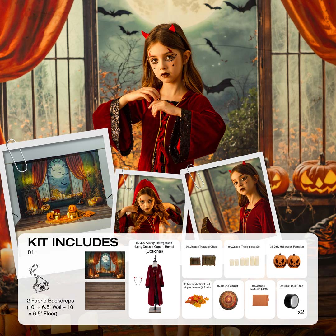 RTS Kate Halloween Fireplace Window Photo Kit Photography Backdrops&Pr