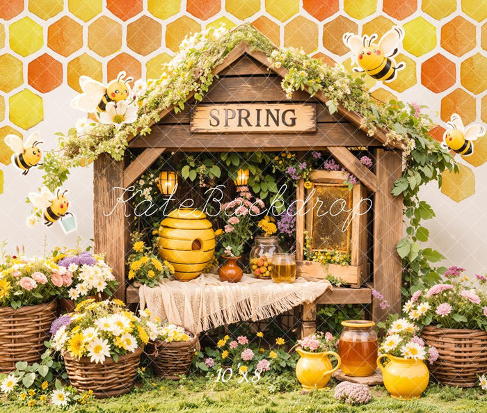 Springtime Honey Bee Garden Backdrop