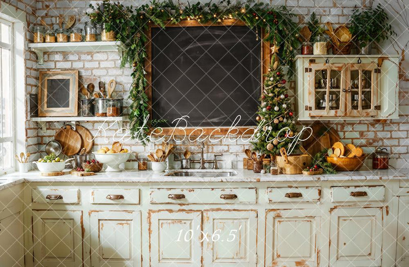 Rustic Cozy Holiday Kitchen Backdrop