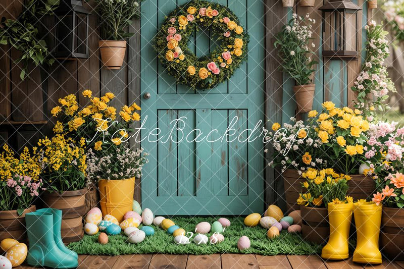 Kate Easter Floral Wreath Door Wellies Backdrop Designed by Emetselch