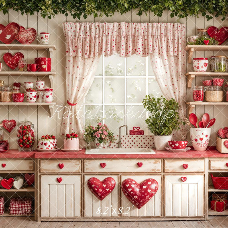 Romantic Cozy Heart Kitchen Backdrop