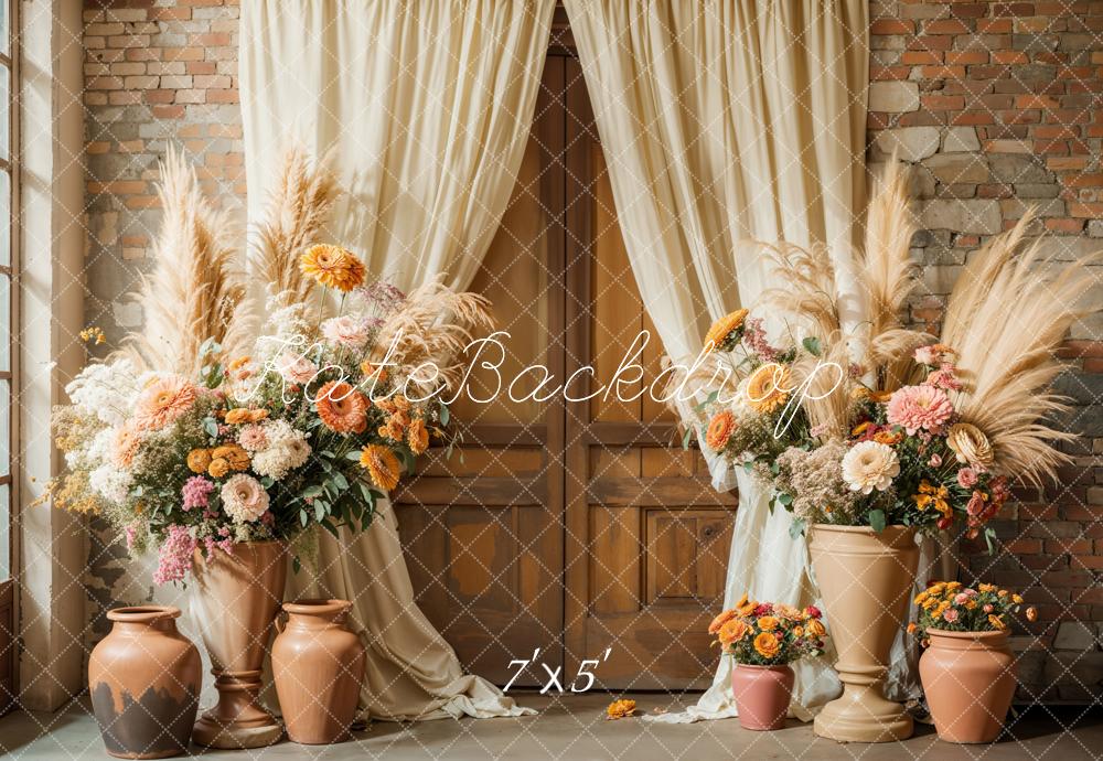 Rustic Autumn Floral Vintage Backdrop