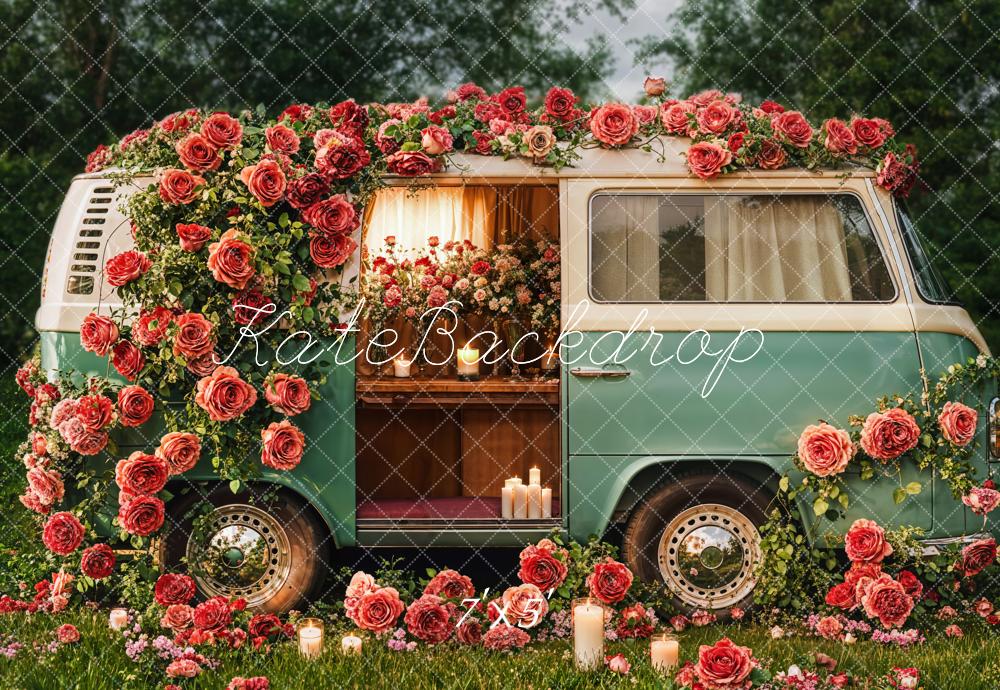Vintage Camper Floral Garden Backdrop