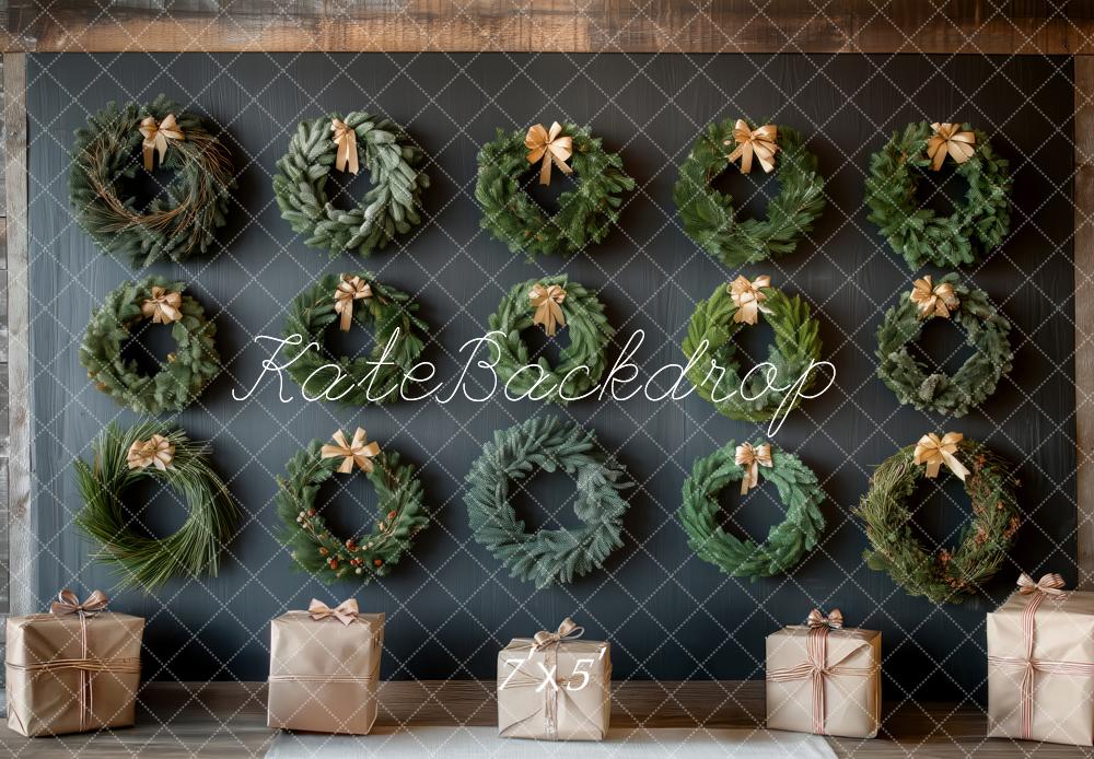 Kate Christmas Wreaths Gift Boxes Dark Wall Backdrop Designed by Patty
