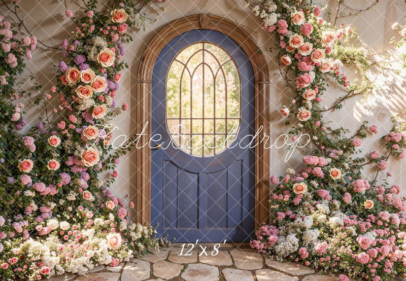Charming Vintage Blue Door Floral Backdrop